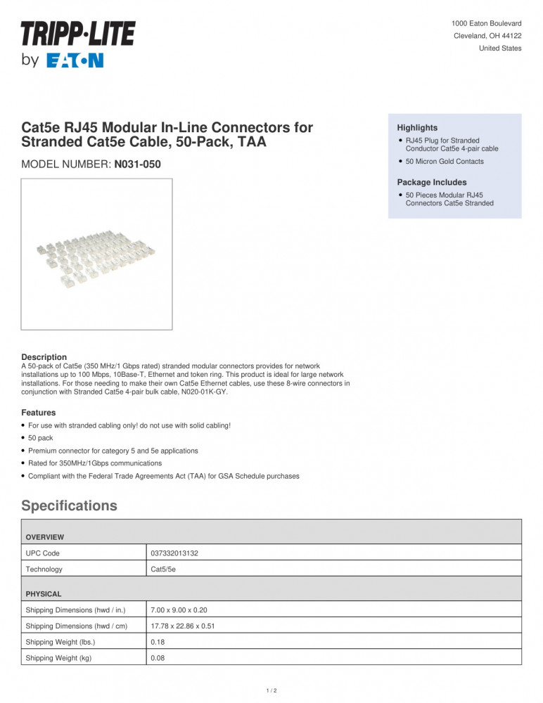 EATON N031-050 technical document page 1