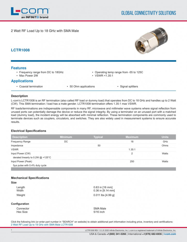 LCTR1008 product document page 1