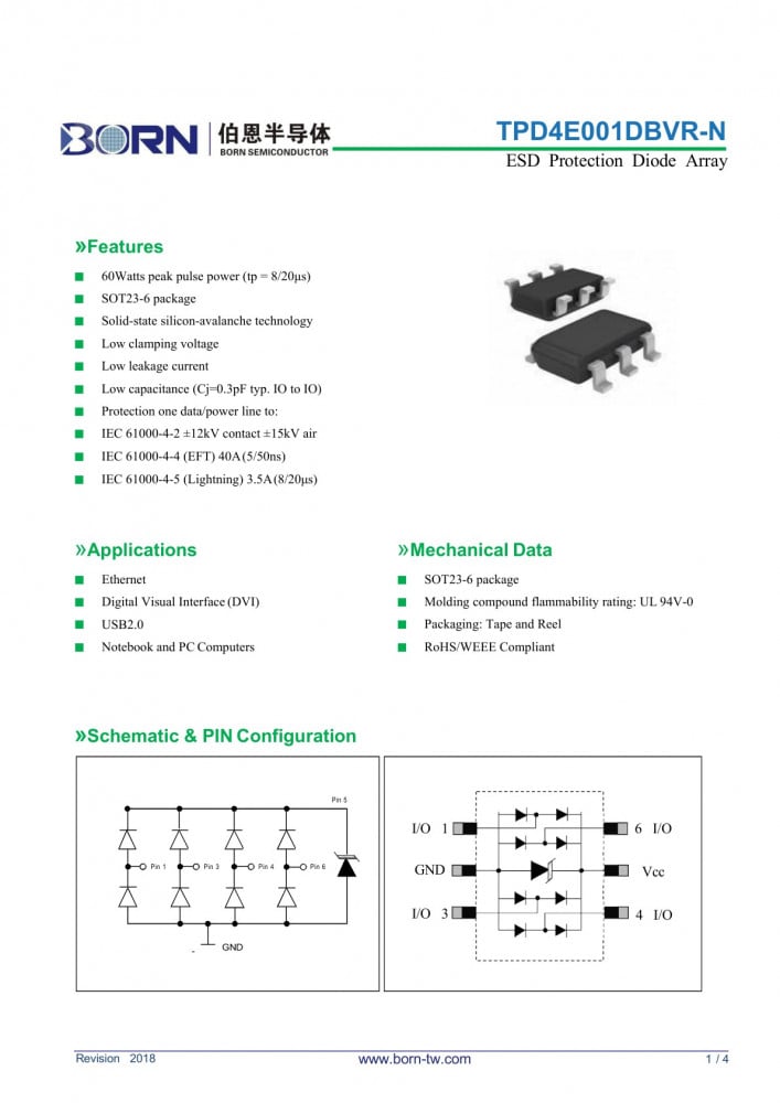 TPD4E001DBVR-N datasheet page 1