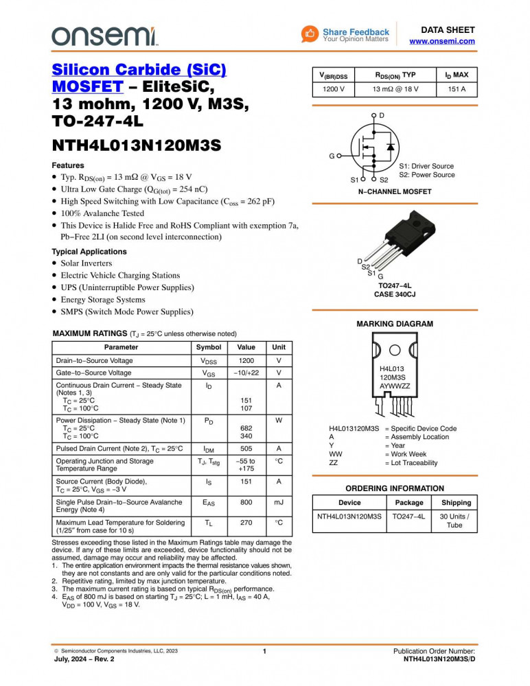 NTH4L013N120M3S datasheet page 1