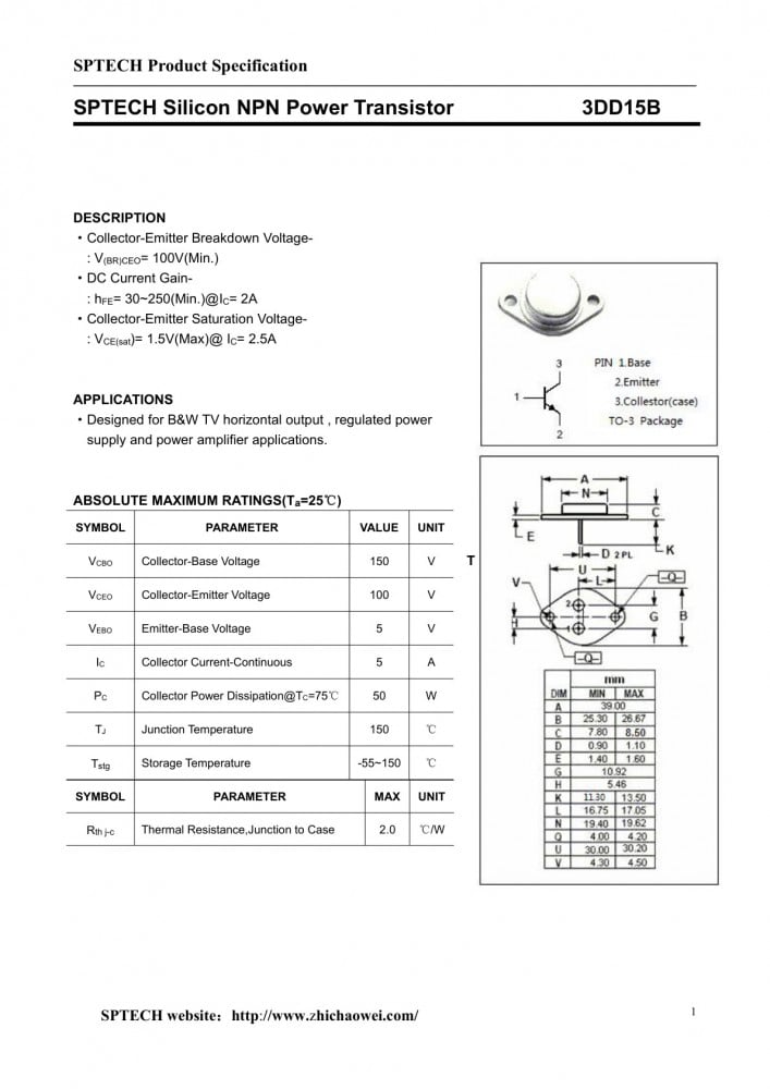 3DD15B datasheet page 1