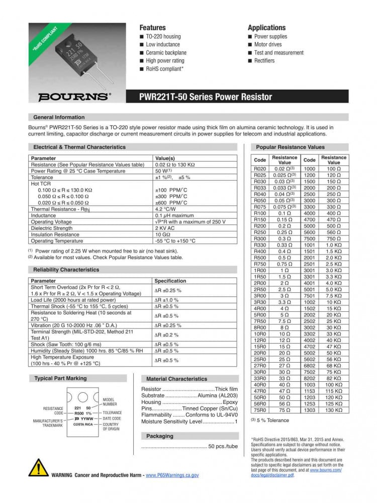 BOURNS PWR221T-50 datasheet page 1