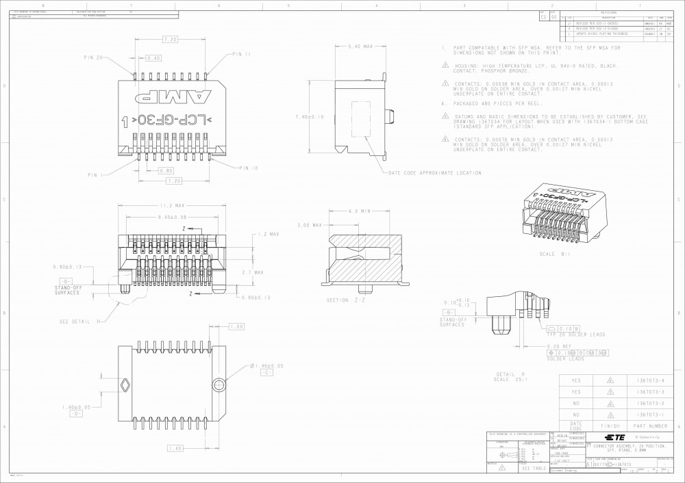 TE Connectivity 1367073 drawing page 1