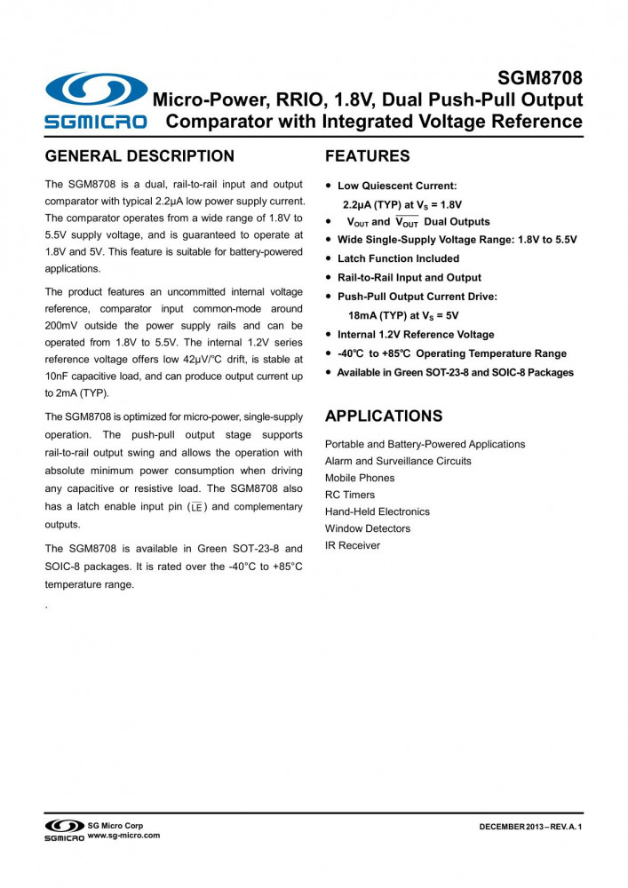 SGM8708 datasheet page 1