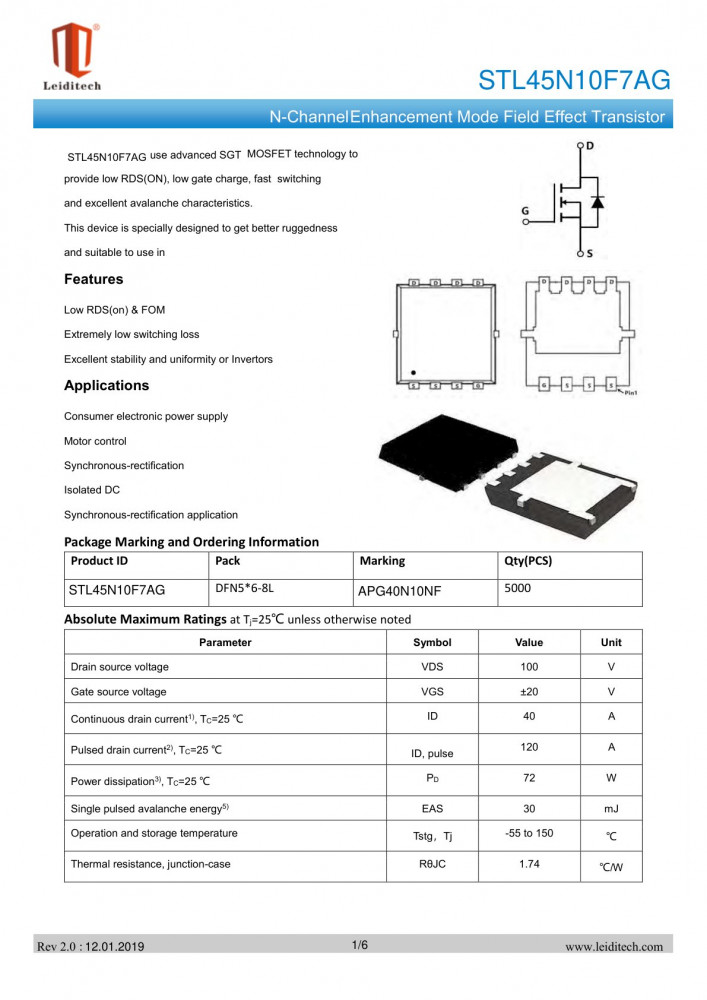 STL45N10F7AG datasheet page 1