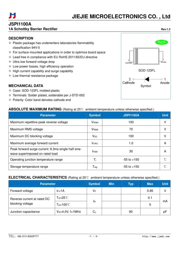 JSPI1100A datasheet page 1
