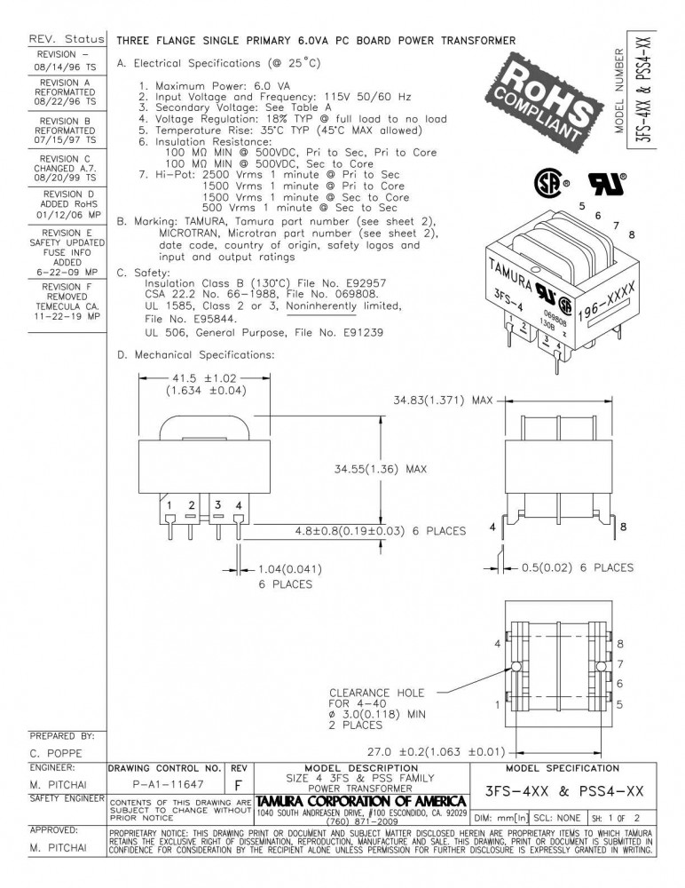 3FS-424 family specification drawing, page 1