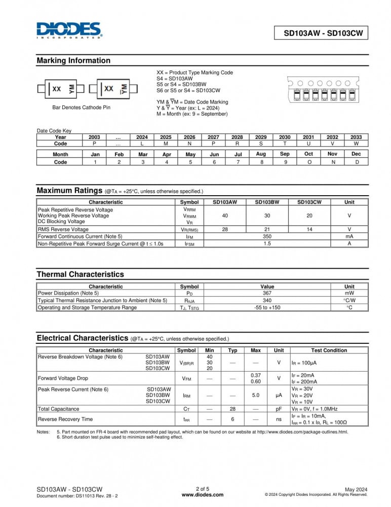 SD103CW-13-F datasheet page 2