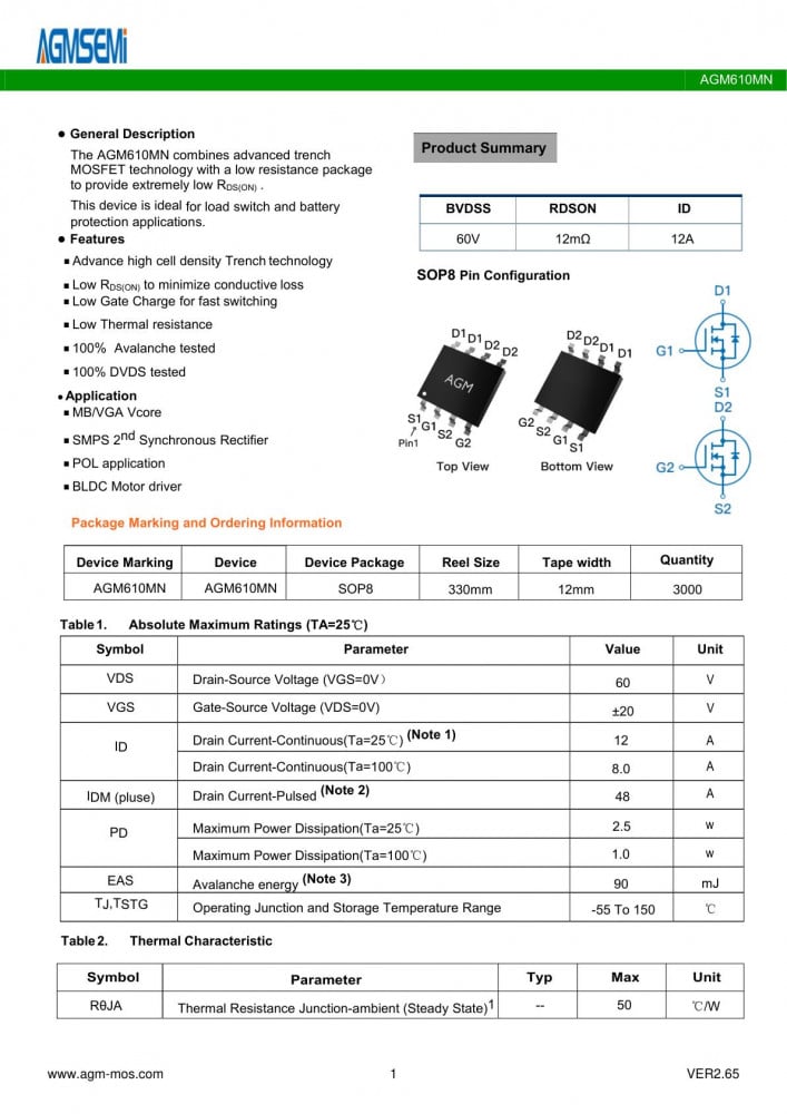 AGM610MN datasheet page 1
