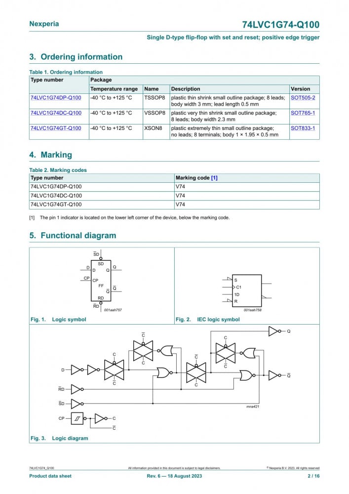 Nexperia 74LVC1G74-Q100 datasheet page 2
