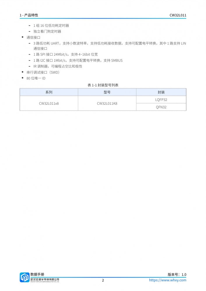 CW32L011 datasheet page 5