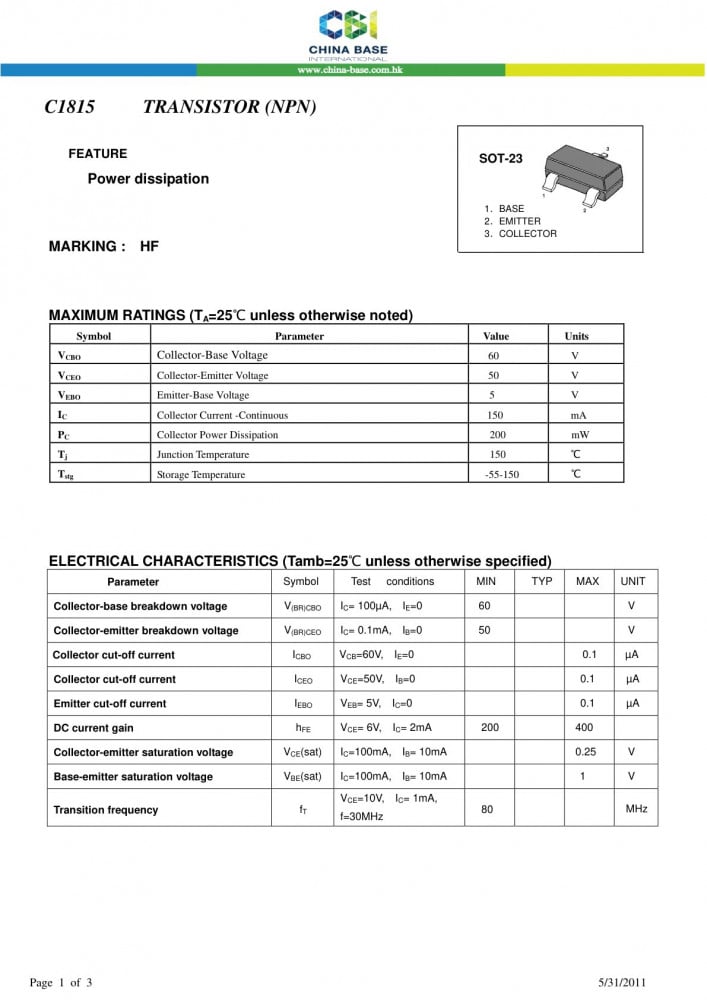 CBI C1815 datasheet page 1