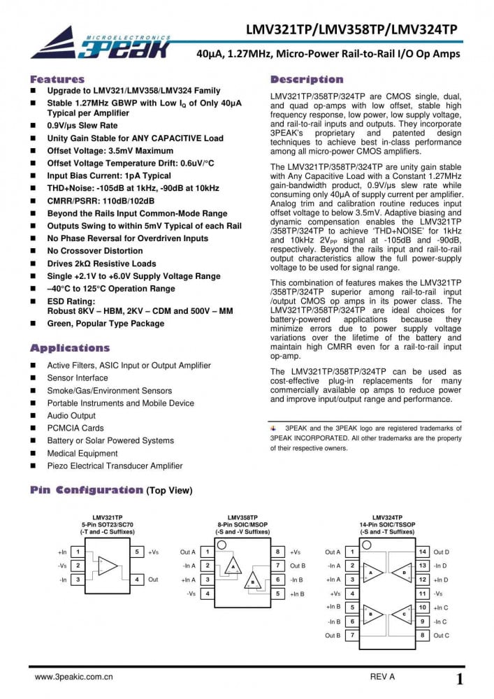 LMV324TP-SR datasheet page 1