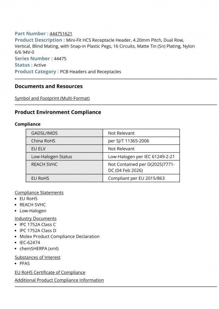 Product document image 1 for MOLEX 444751621