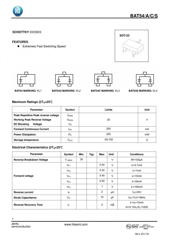 BAT54C datasheet page 1