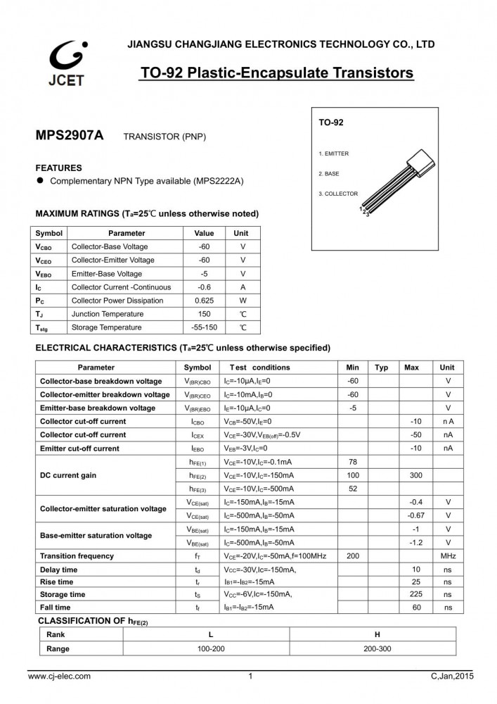 MPS2907A datasheet page 1