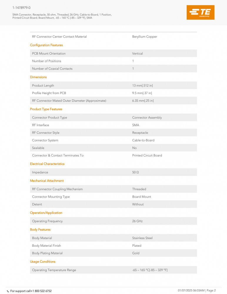 TE Connectivity 1-1478979-0 technical document page 2