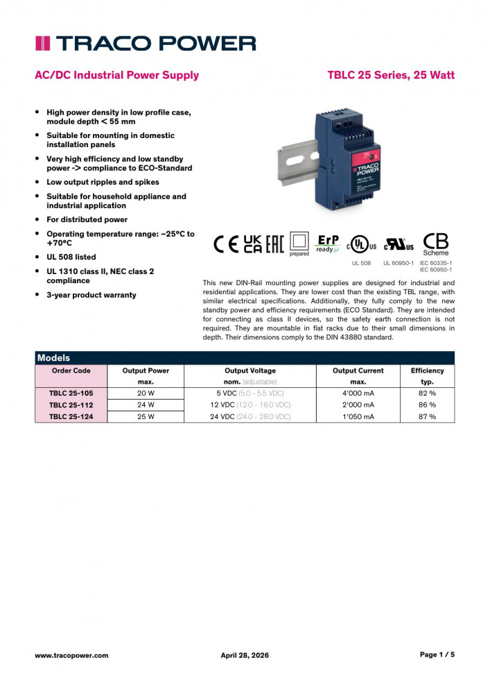 TBLC 25 series technical document page 1
