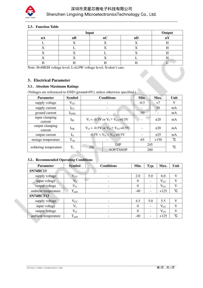 SN74HC13N(LX) datasheet page 5