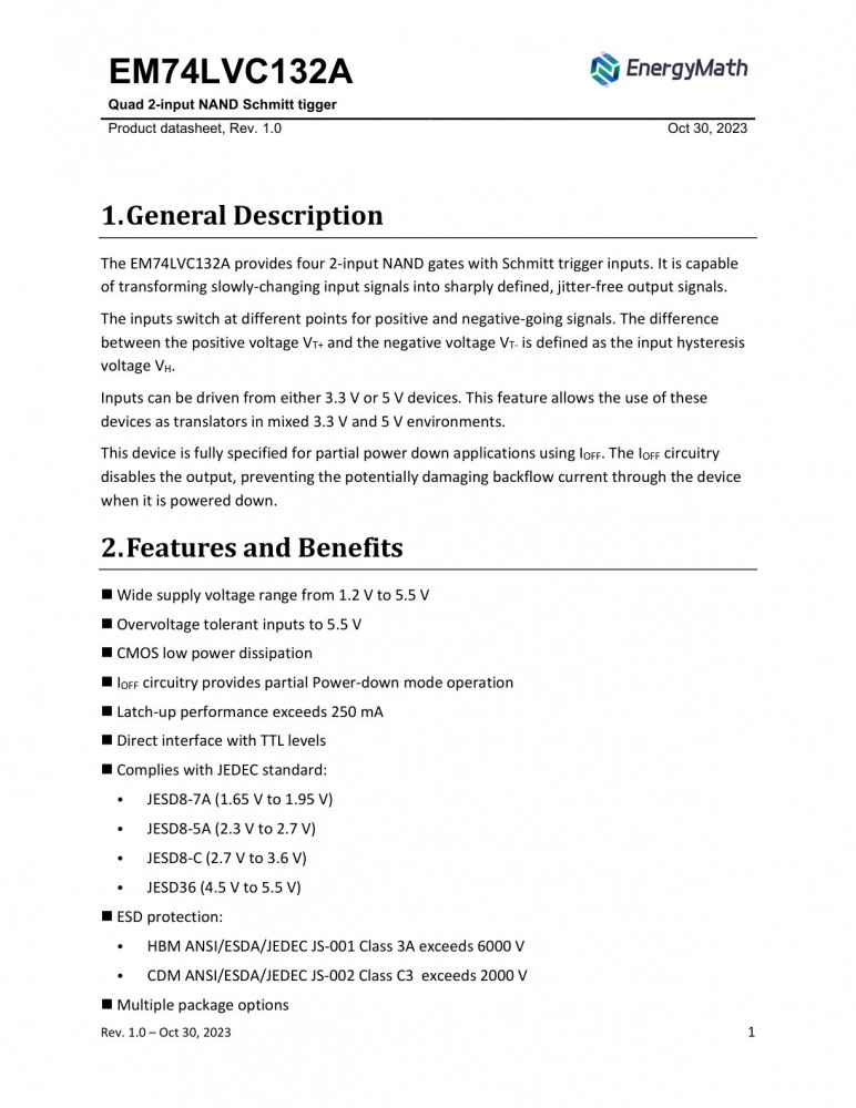 EM74LVC132APW datasheet page 1