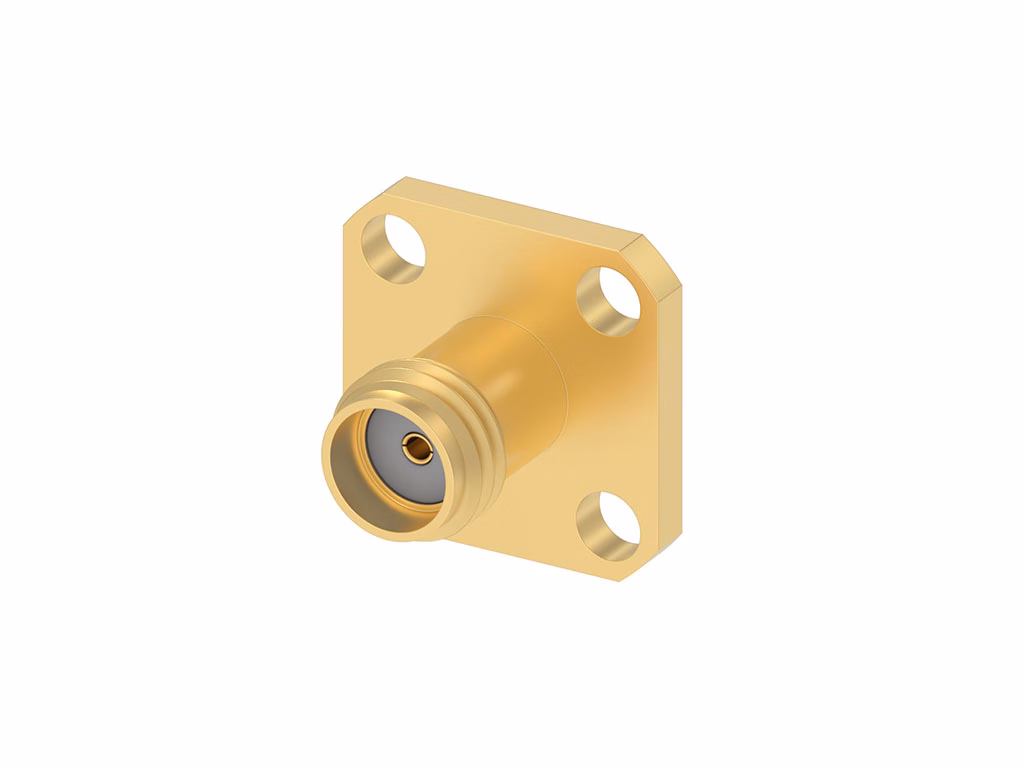 SMA Jack, Straight, Bulkhead, Crimp, RG-174, RG-188 and RG-316 Cable, Brass Body, Gold (Au) Plated, with Jam Nut and Lockwasher, Bulk Bag, 50 Ohms