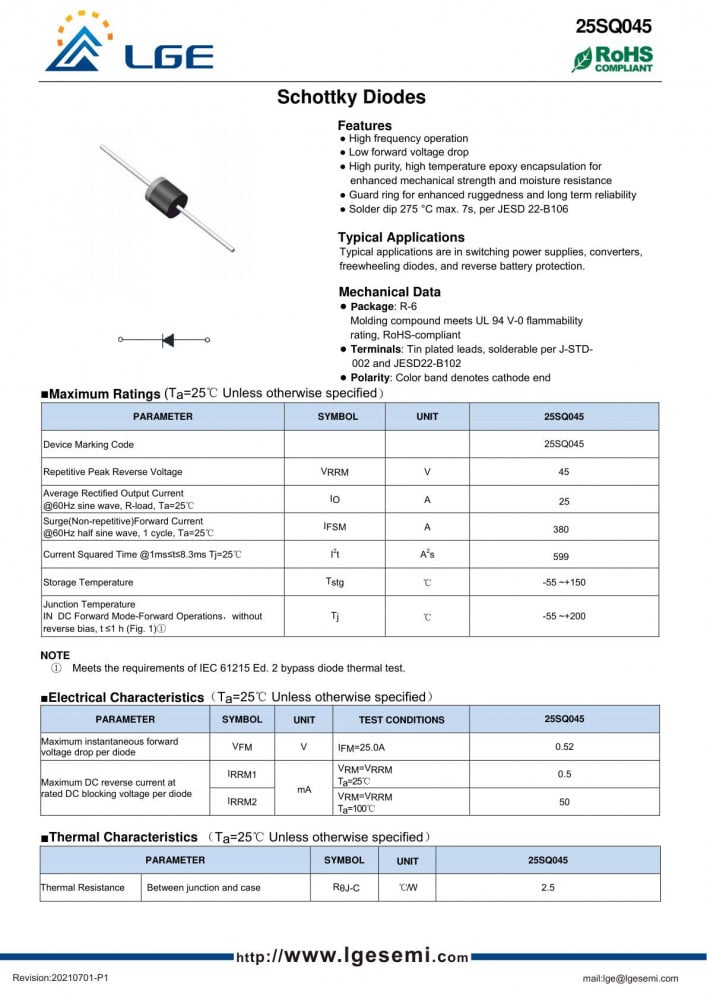 LGE 25SQ045 datasheet page 1