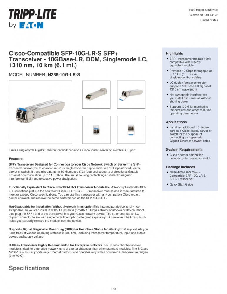 N286-10G-LR-S technical document page 1