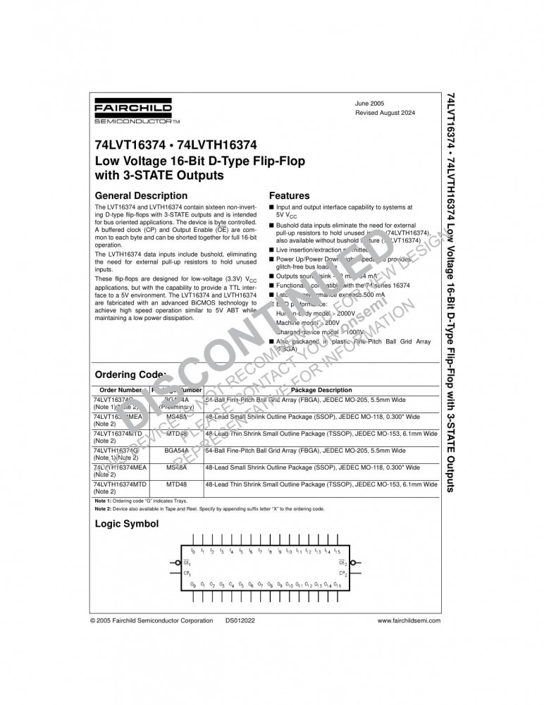 74LVT16374 datasheet page 1