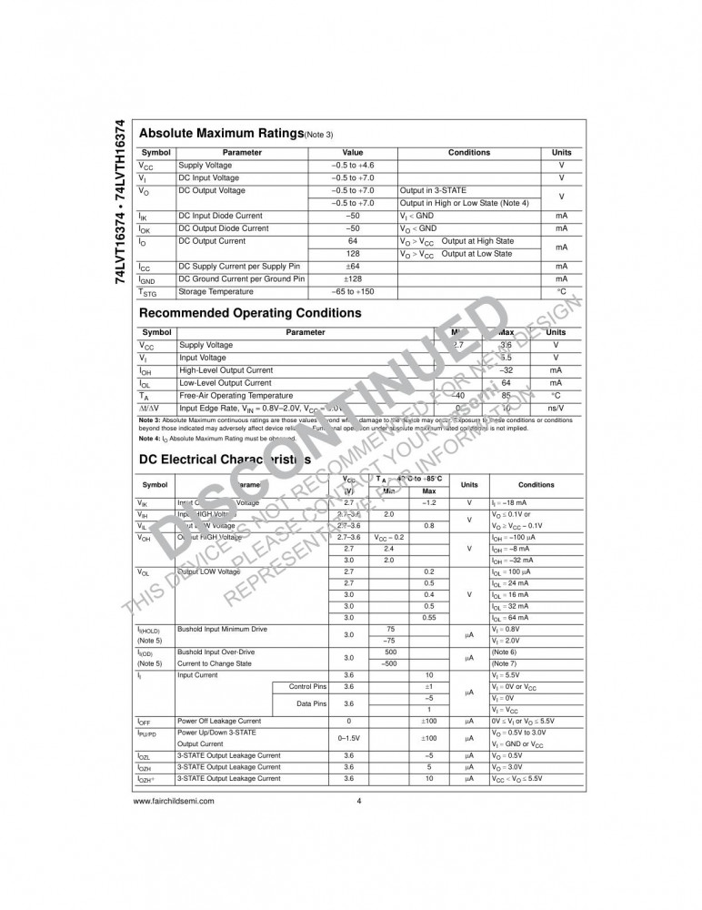 74LVT16374 datasheet page 4