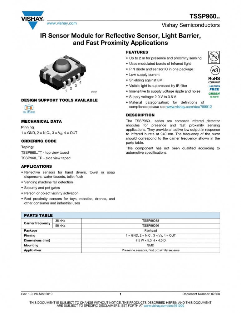 TSSP96038 datasheet page 1