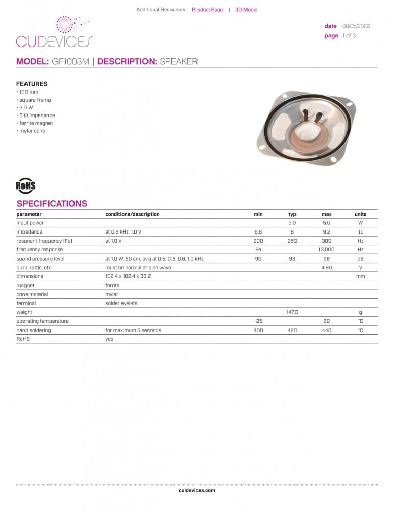 GF1003M datasheet page 1