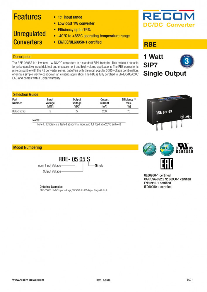 RBE-0505S datasheet page 1