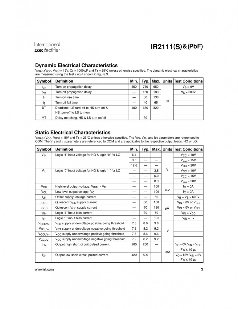 IR2111STRPBF technical document page 3