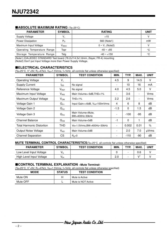 NJU72342 datasheet page 2