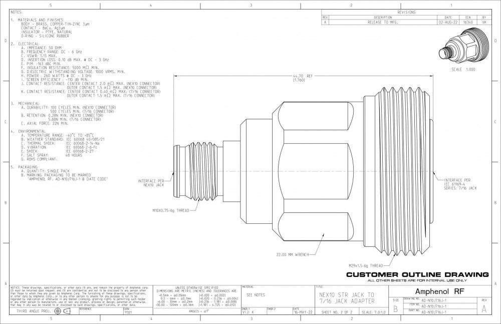 Amphenol AD-N10J716J-1 technical drawing