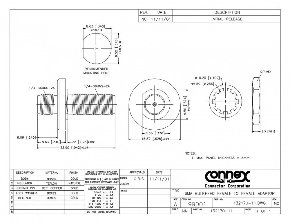 Amphenol 132170-11 technical drawing