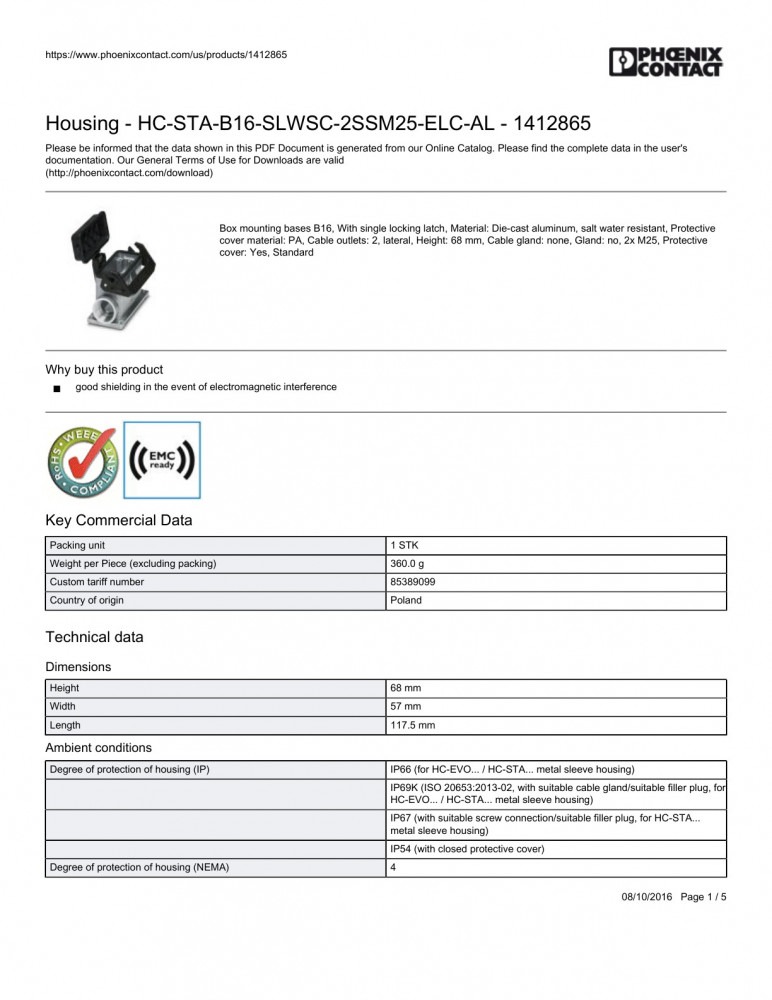 Phoenix Contact 1412865 technical document page 1