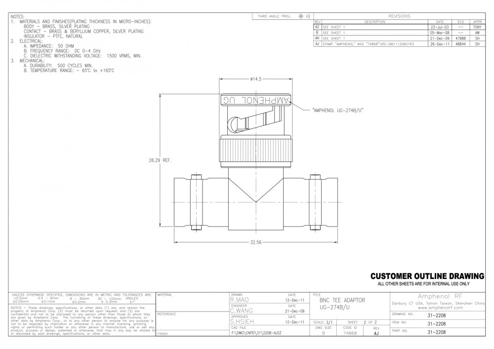 Amphenol 031-2208 technical drawing page