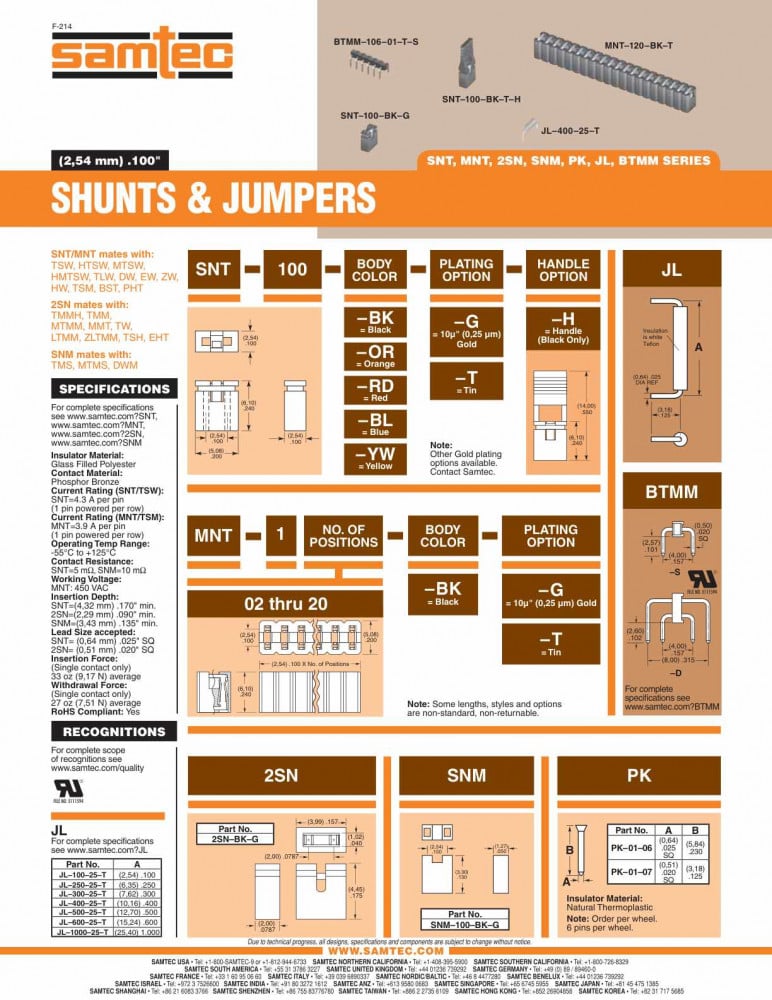 Samtec JL series technical document page