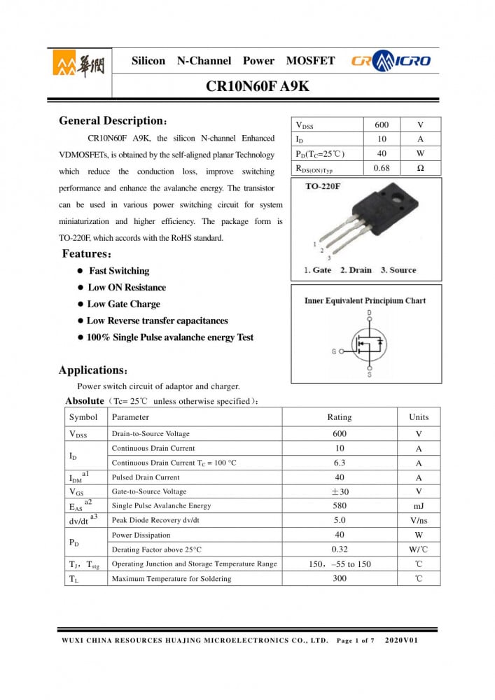 CR10N65FA9K datasheet page 1