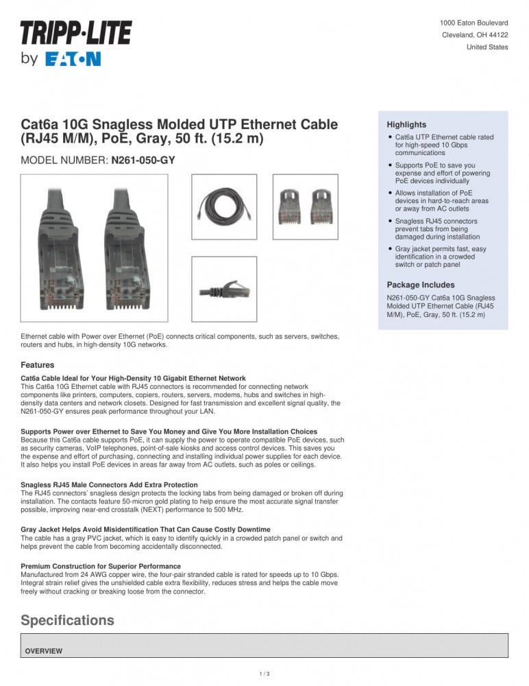 N261-050-GY technical document page 1