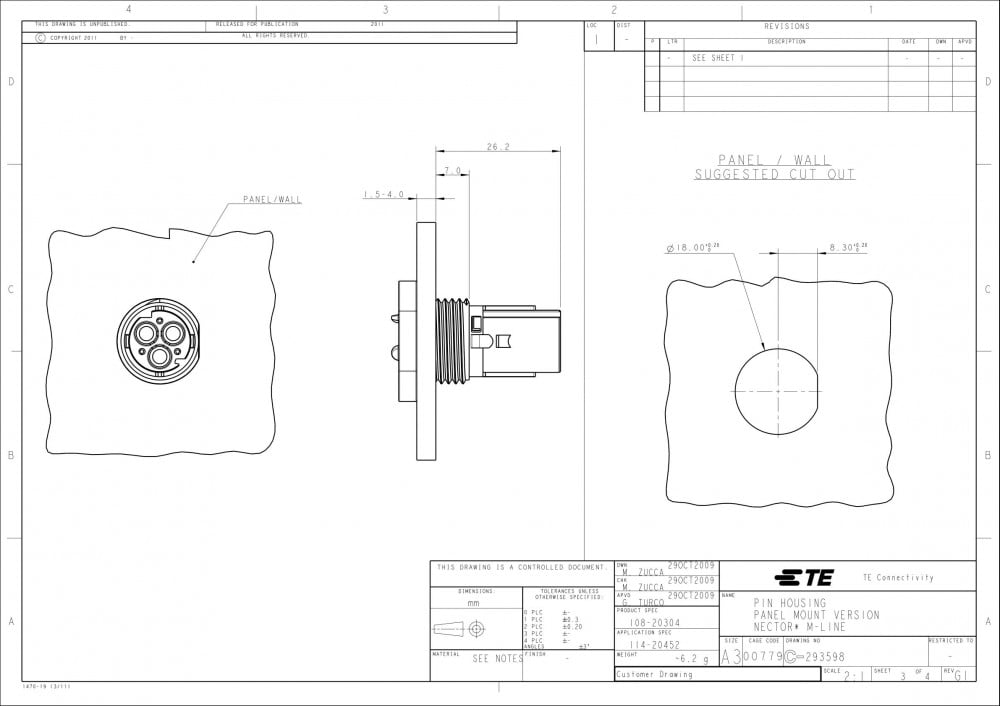 TE Connectivity 293598-1 controlled drawing page 3