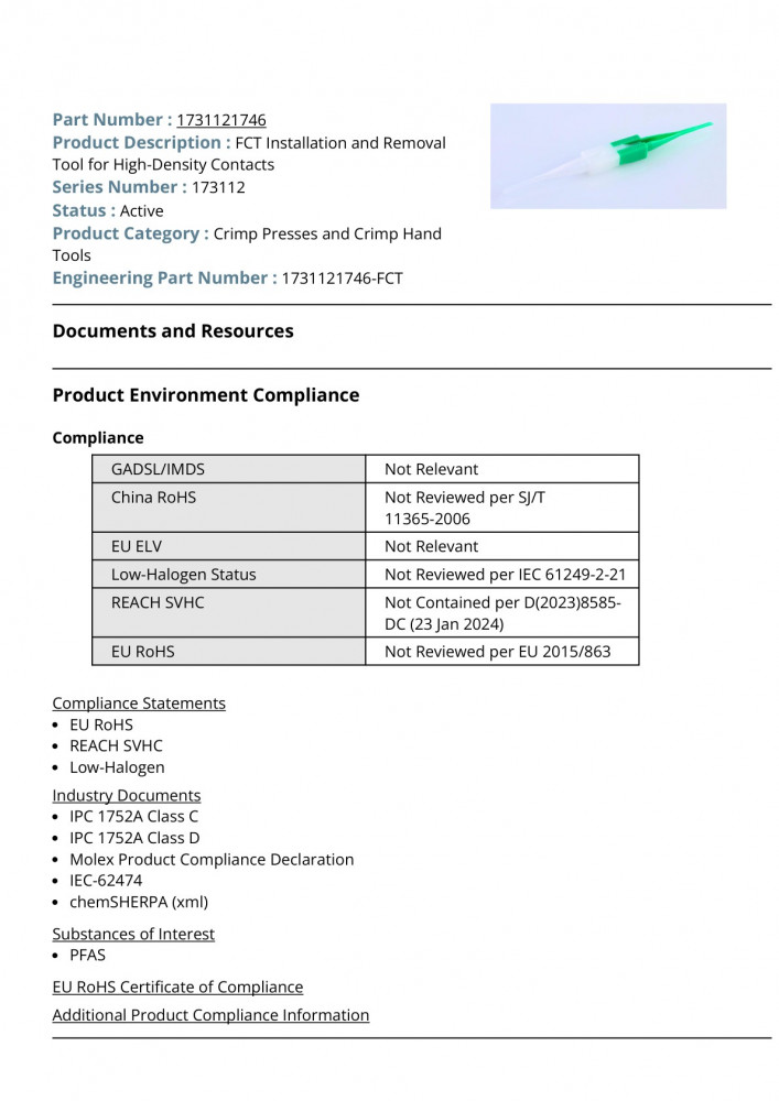 MOLEX 1731121746 technical document page 1