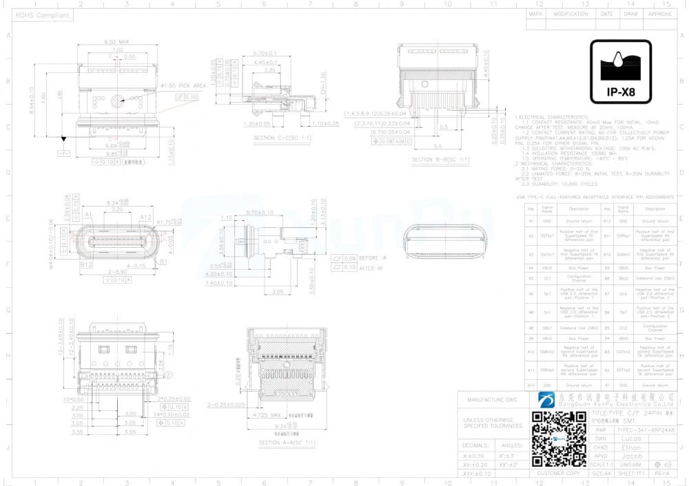 TYPEC-341-ARP24X8 technical drawing page 1