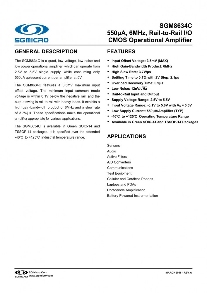 SGM8634C datasheet page 1