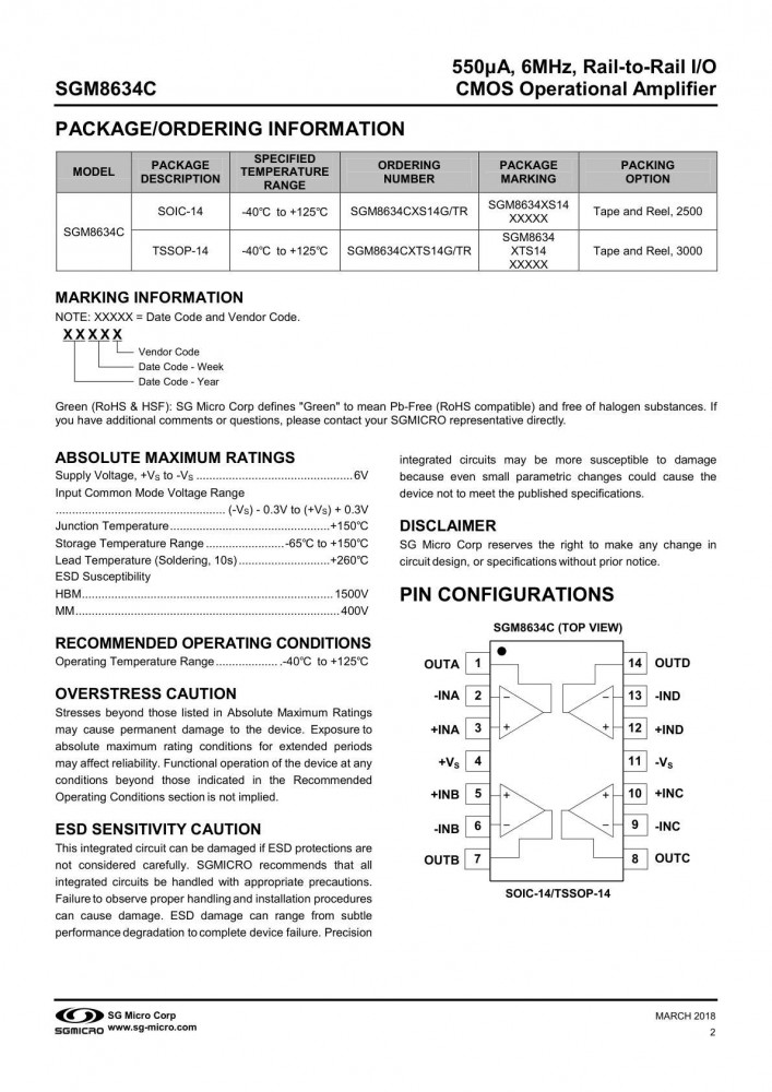 SGM8634C datasheet page 2