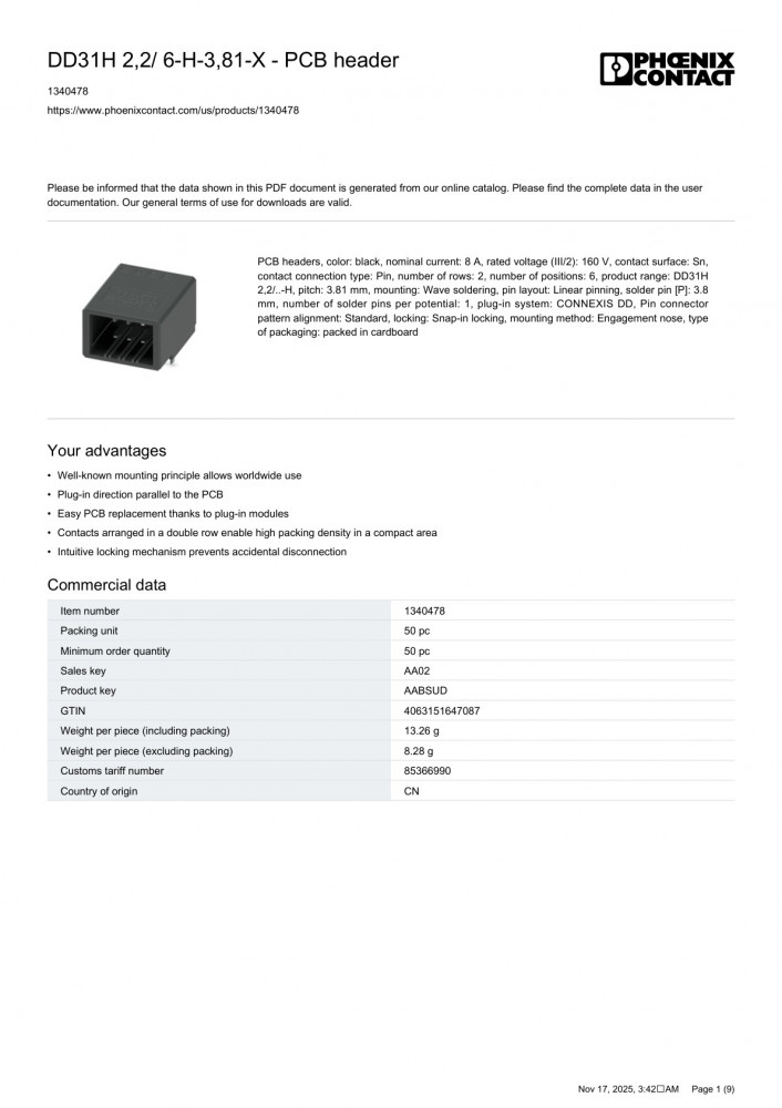 Phoenix Contact 1340478 technical document page 1