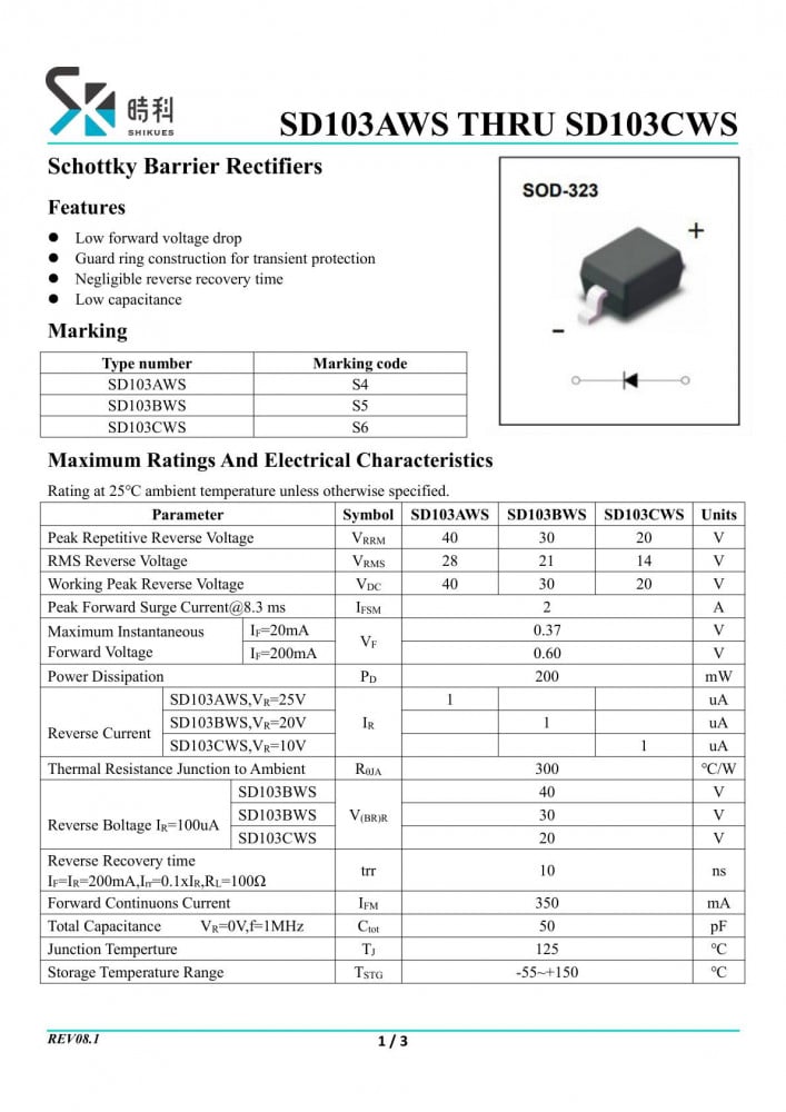 SD103CWS datasheet page 1