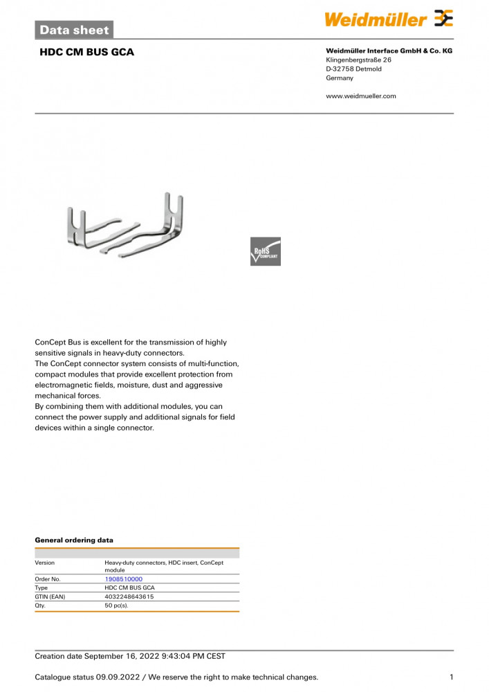 WEIDMULLER 1908510000 technical document page 1
