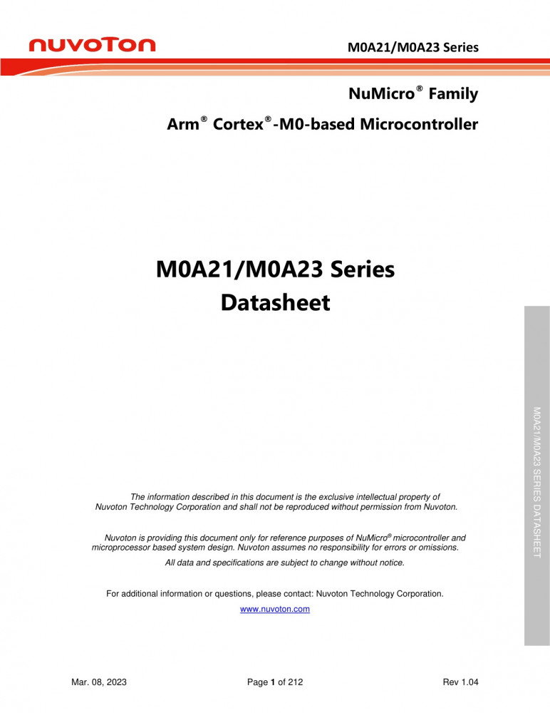M0A21/M0A23 datasheet page 1